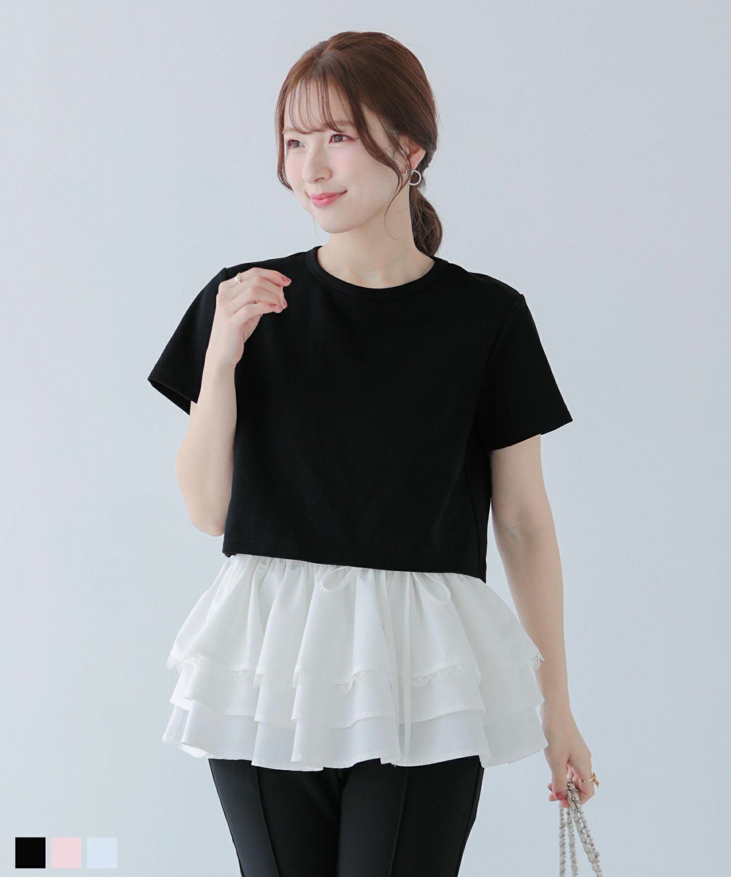 裾ドッキング刺繍Tシャツ【宅配便】 | Fit more